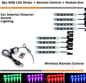 8-Piece RGB Multi-Color LED Interior/Exterior Accent Lighting Kit w/Ad